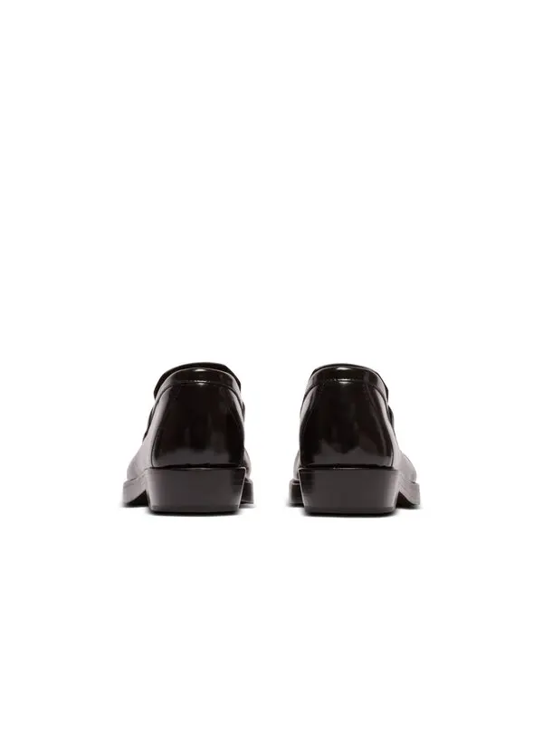 Balmain Square-toe Glazed Leather Loafers With Gold Cap Toe