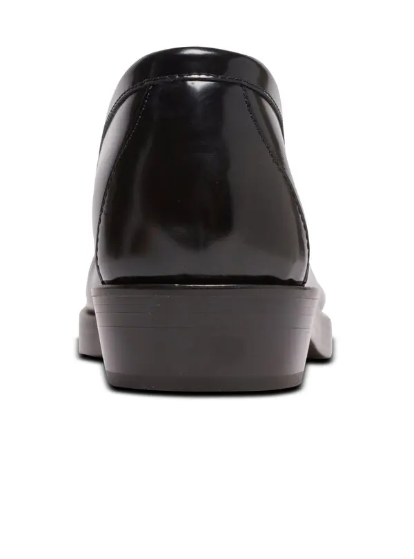 Balmain Square-toe Glazed Leather Loafers With Gold Cap Toe