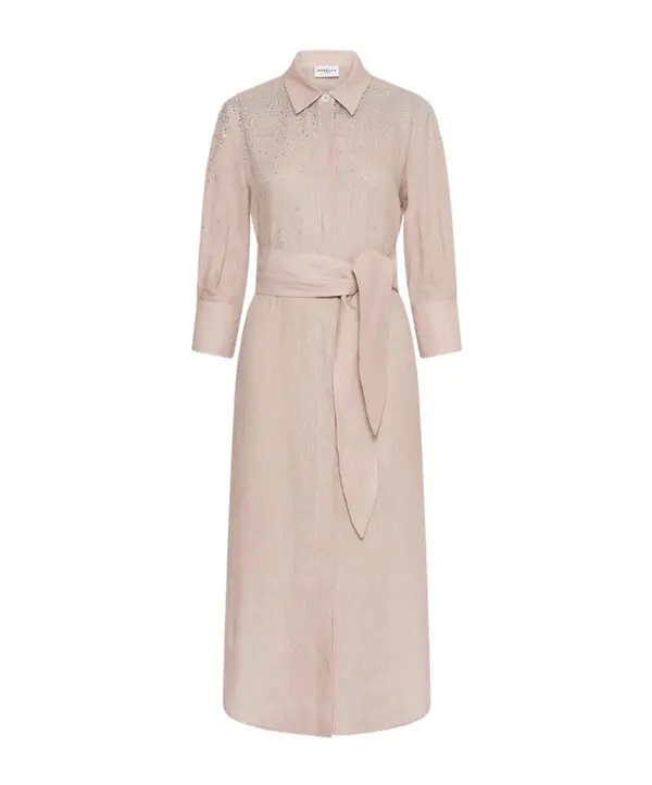 Marella Linen Shirt Dress With Rhinestone Embellishments And Belt