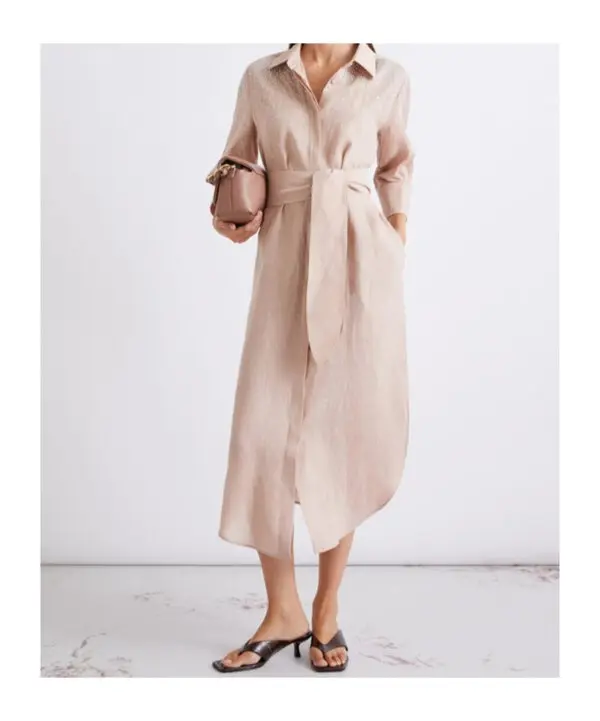 Marella Linen Shirt Dress With Rhinestone Embellishments And Belt