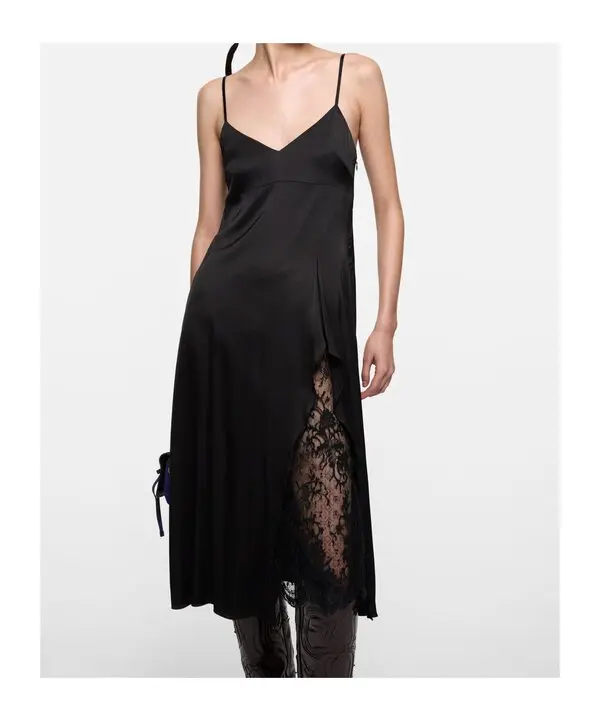 Acne Studios Satin Slip Dress With Lace Detail - Black