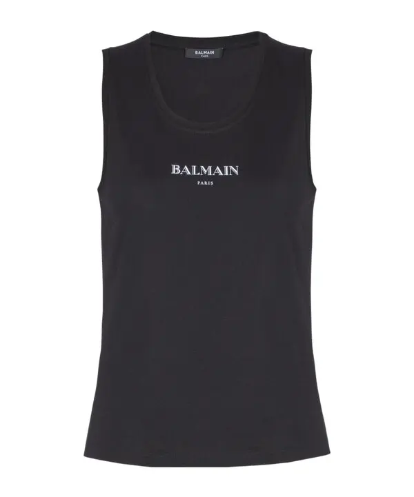Balmain Crewneck Sleeveless Tank Top With Print - Black