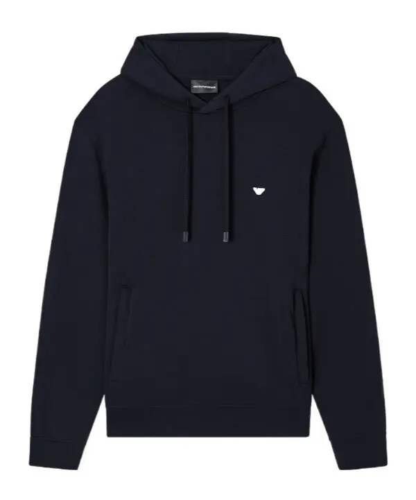 Emporio Armani Micro Eagle Jersey Hoodie - Navy Blue