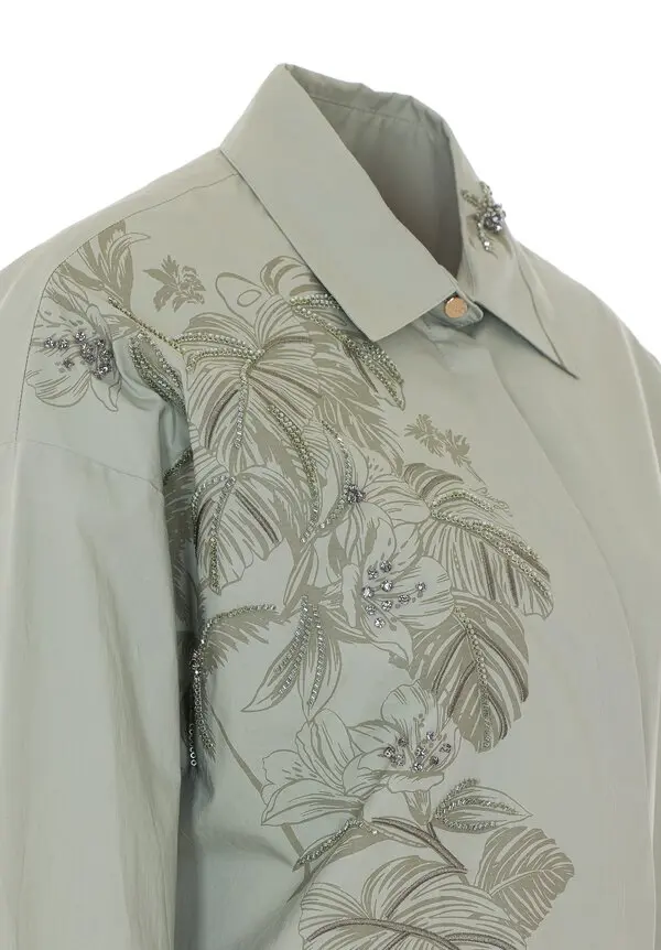 Liu Jo Palm Print Embellished Shirt - Gray