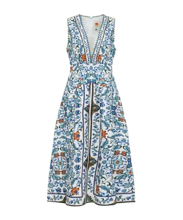 Farm Rio Floral Print V-neck Sleeveless Midi Dress - Multicolor