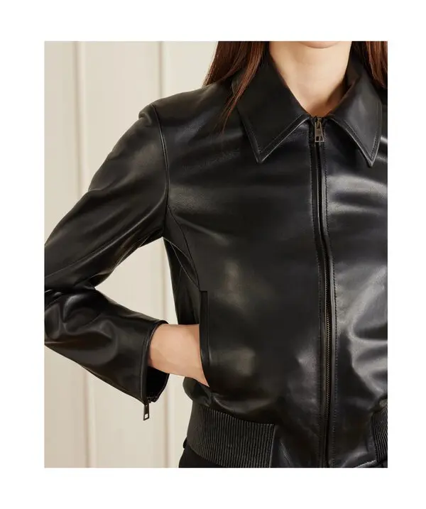 Balenciaga Long-sleeved Leather Bomber Jacket