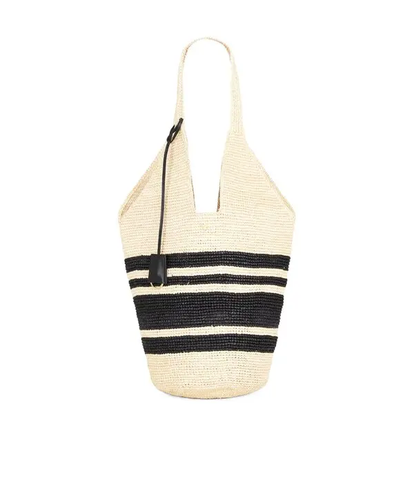 ANINE BING Leah Stripe Raffia Tote Bag - Nude