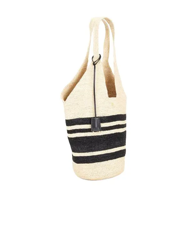 ANINE BING Leah Stripe Raffia Tote Bag - Nude