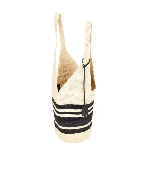 ANINE BING Leah Stripe Raffia Tote Bag - Nude