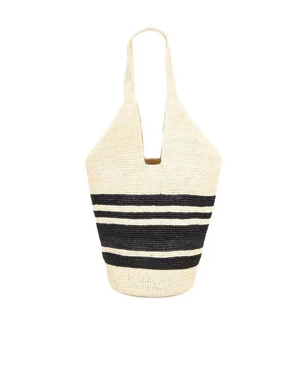 ANINE BING Leah Stripe Raffia Tote Bag - Nude
