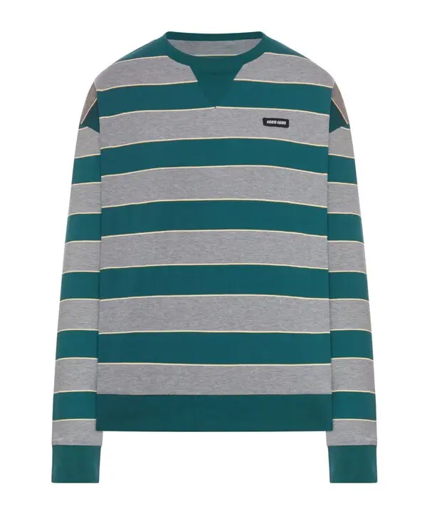 Miu Miu Oversized Striped Long Sleeve Sweatshirt - Blue