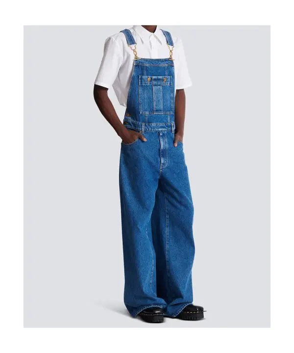 Balmain Dark Denim Dungarees With Gold-tone Hardware