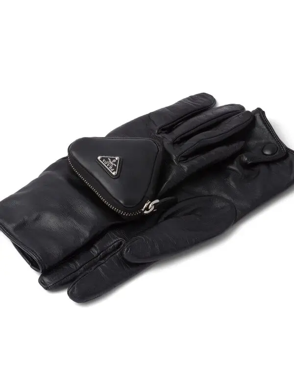 Prada Logo Pouch Leather Gloves