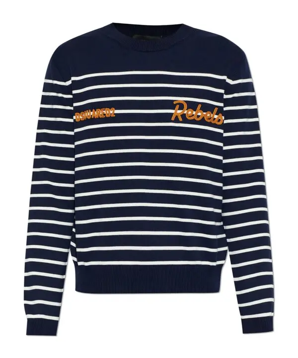 Dsquared2 Logo Detailed Striped Crew Neck Jumper - Black