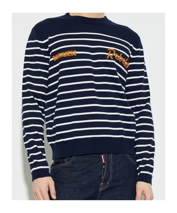 Dsquared2 Logo Detailed Striped Crew Neck Jumper