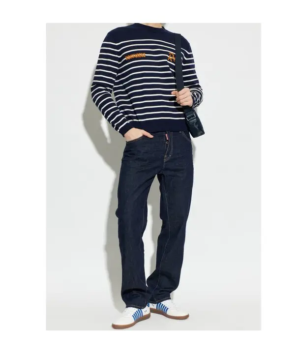 Dsquared2 Logo Detailed Striped Crew Neck Jumper
