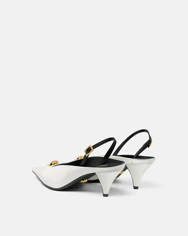 Versace La Medusa Pointed-toe Slingback Pumps - White