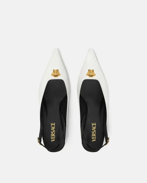 Versace La Medusa Pointed-toe Slingback Pumps - White