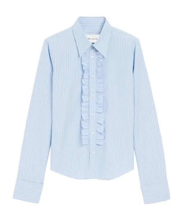 Ami Ruffled Stripe Shirt - Cashmere Blue/white