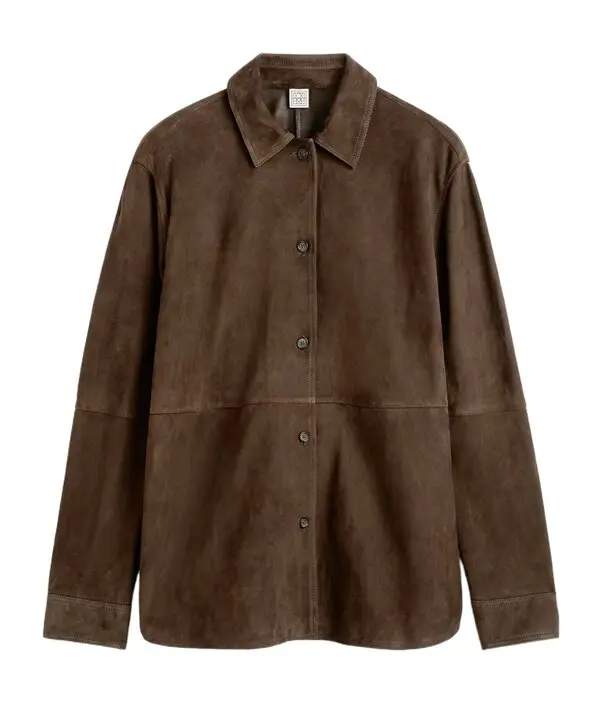 TOTEME Long Sleeve Suede Overshirt - Green