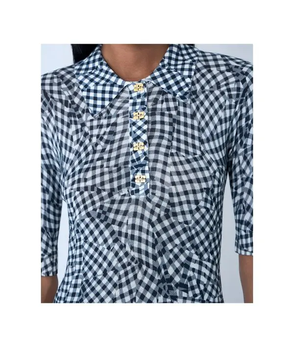 GANNI Sheer Cotton Printed Polo Shirt