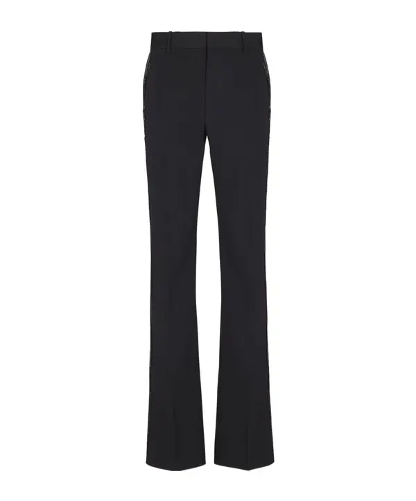 Balmain Straight-leg Wool Trousers With Crystal Embroidery - Black