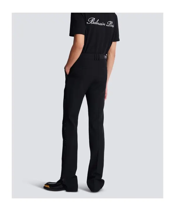 Balmain Straight-leg Wool Trousers With Crystal Embroidery - Black
