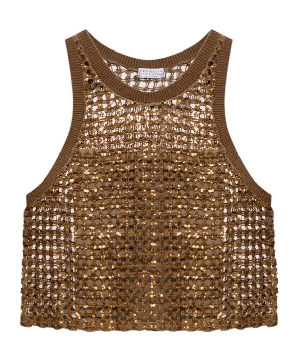Brunello Cucinelli Net Embroidery Top