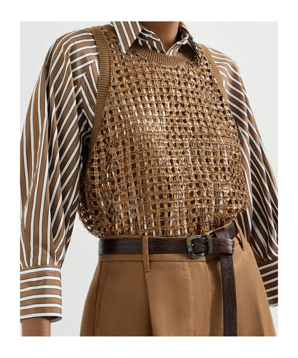 Brunello Cucinelli Net Embroidery Top