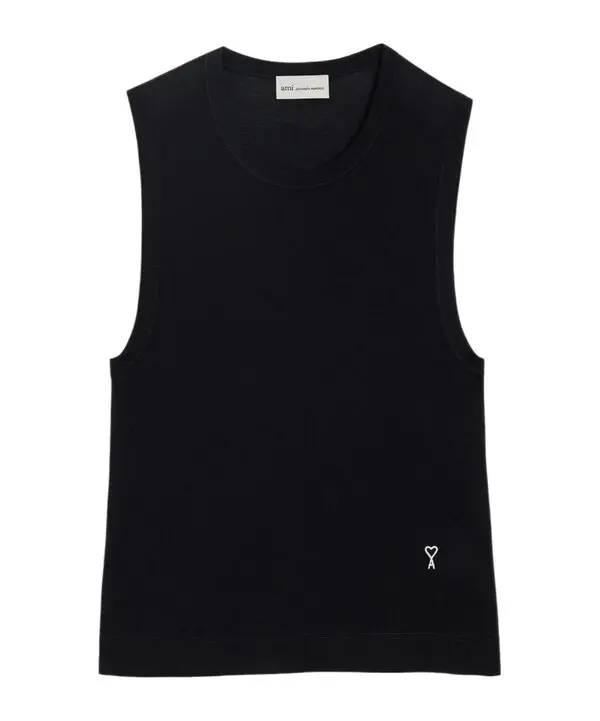 Ami Sleeveless Crewneck Top With Pattern Decoration - Black