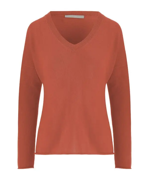 ALLUDE Ribbed V-neck Knitted Sweater - Brown