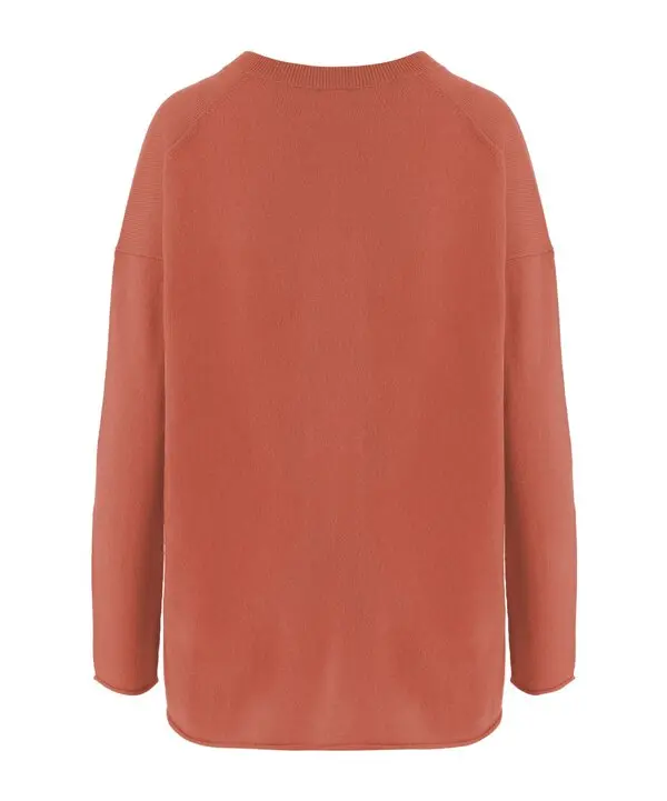ALLUDE Ribbed V-neck Knitted Sweater - Brown