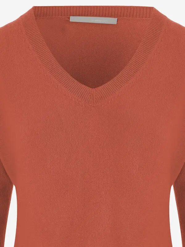 ALLUDE Ribbed V-neck Knitted Sweater - Brown
