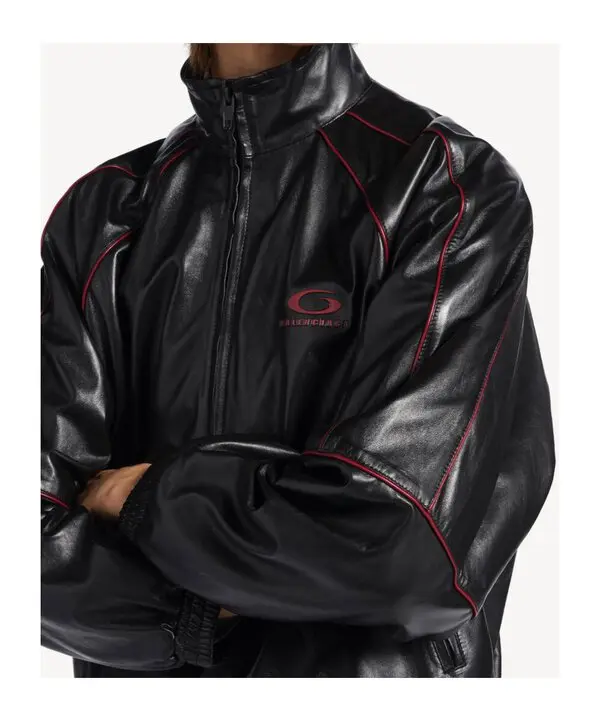 Balenciaga Zip-up Track Jacket With Contrasting Piping - Black/burgundy
