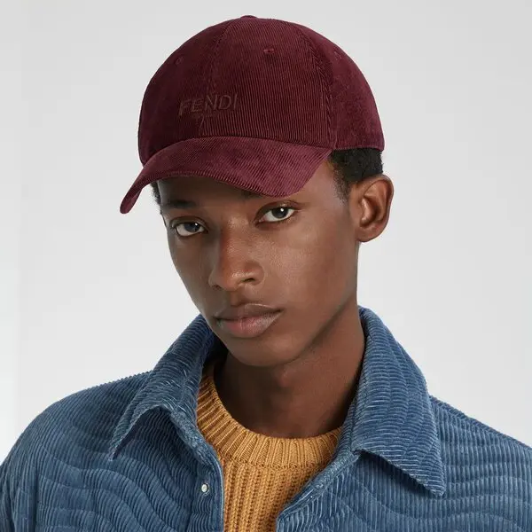 Fendi Embroidered Corduroy Baseball Cap