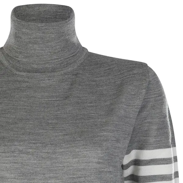 Thom Browne Short Sleeve Roll Neck Knitted Jumper With Side Stripe Detail