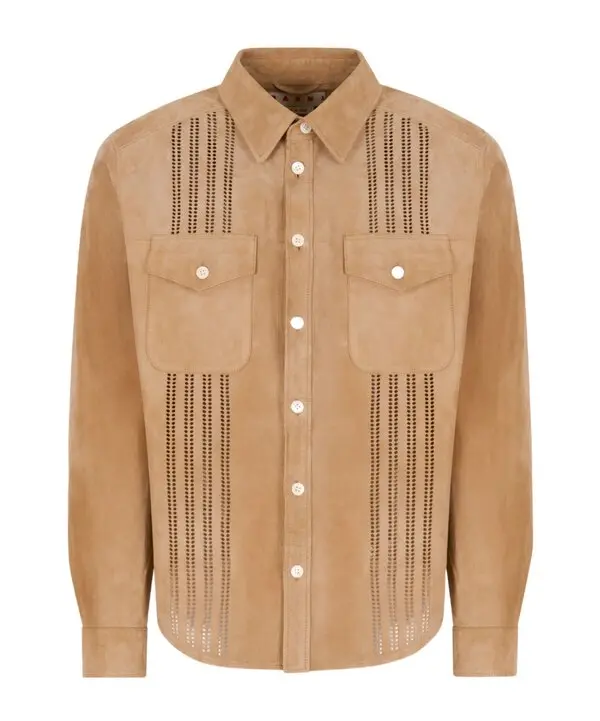 Marni Brown Suede Shirt With Cut-out Detailing