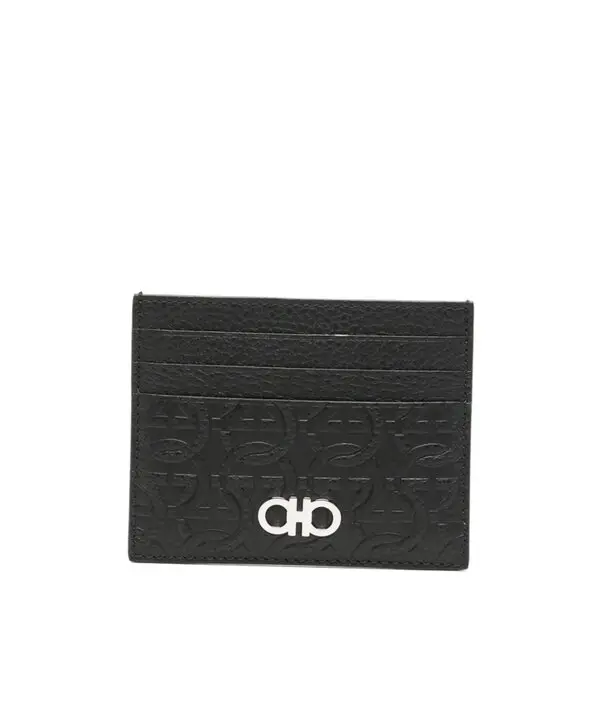 FERRAGAMO Gancini Embossed Card Holder - Black