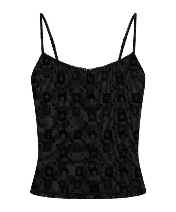 MARINE SERRE Moonogram Mesh Flocked Straps Top - Black