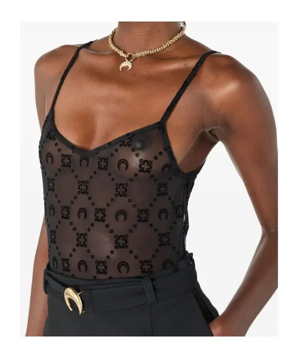 MARINE SERRE Moonogram Mesh Flocked Straps Top - Black