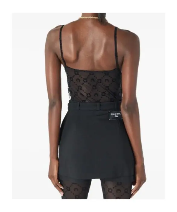 MARINE SERRE Moonogram Mesh Flocked Straps Top - Black