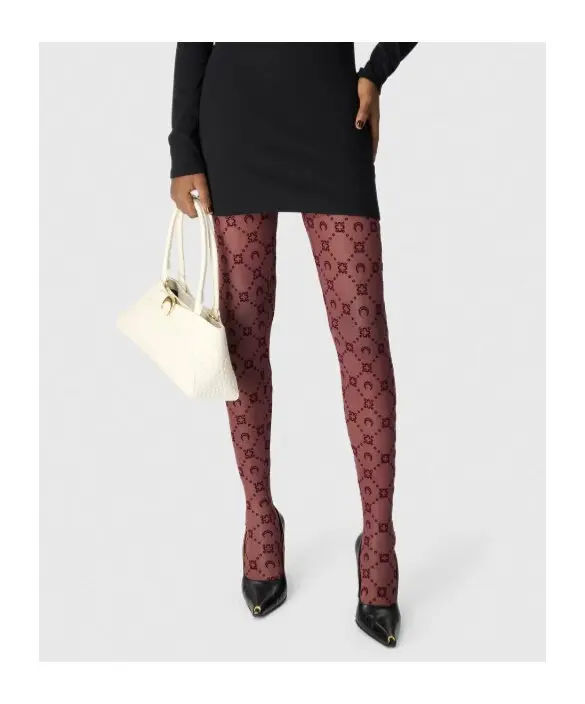 MARINE SERRE Moonogram Mesh Flock Tights - Brown