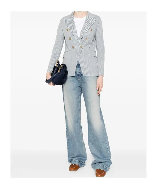 CIRCOLO 1901 Striped Double-breasted Blazer - Gray