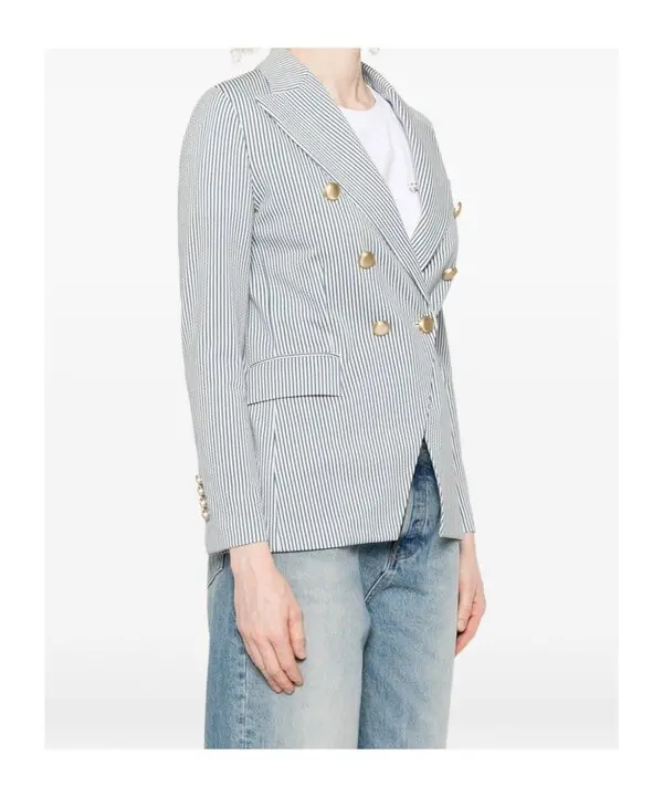 CIRCOLO 1901 Striped Double-breasted Blazer - Gray
