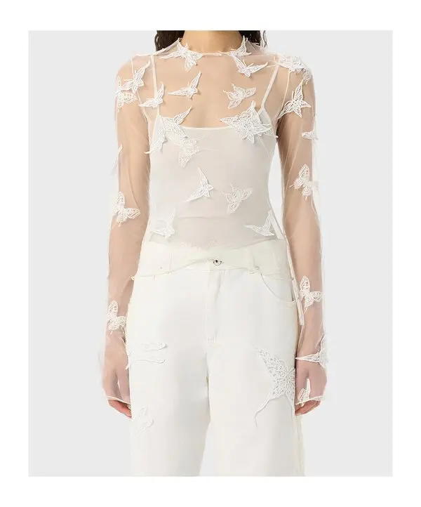 Blumarine Embroidered Butterfly Long Sleeve Blouse