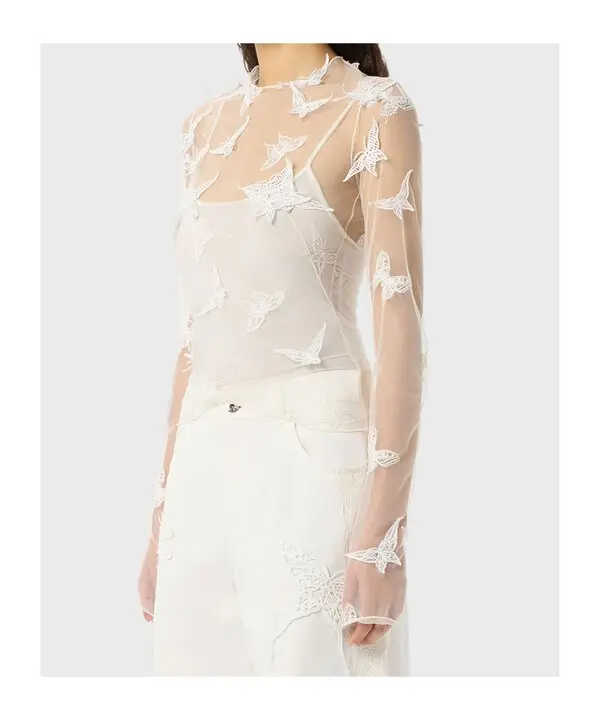 Blumarine Embroidered Butterfly Long Sleeve Blouse