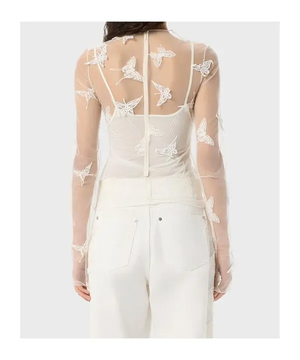 Blumarine Embroidered Butterfly Long Sleeve Blouse