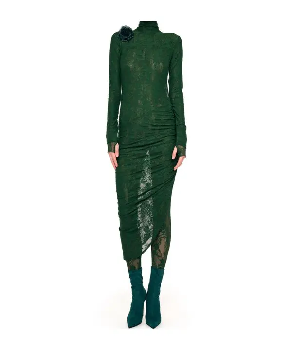 Norma Kamali Long Sleeve Turtleneck Side Drape Dress