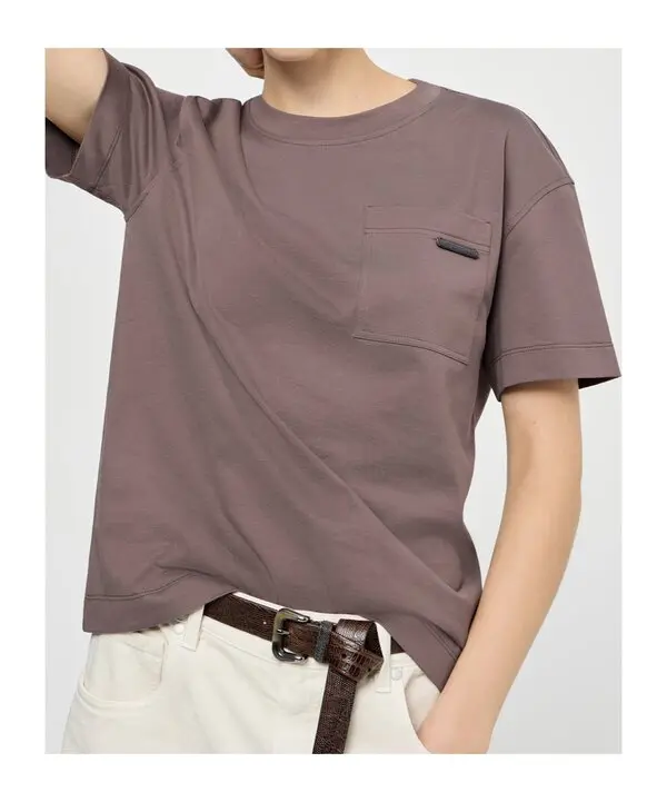 Brunello Cucinelli Shiny Tab Crewneck T-shirt