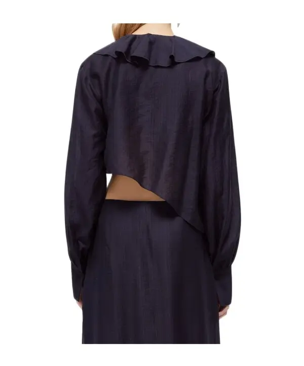 BLUGIRL Ruffled Asymmetrical Wrap Top - Black